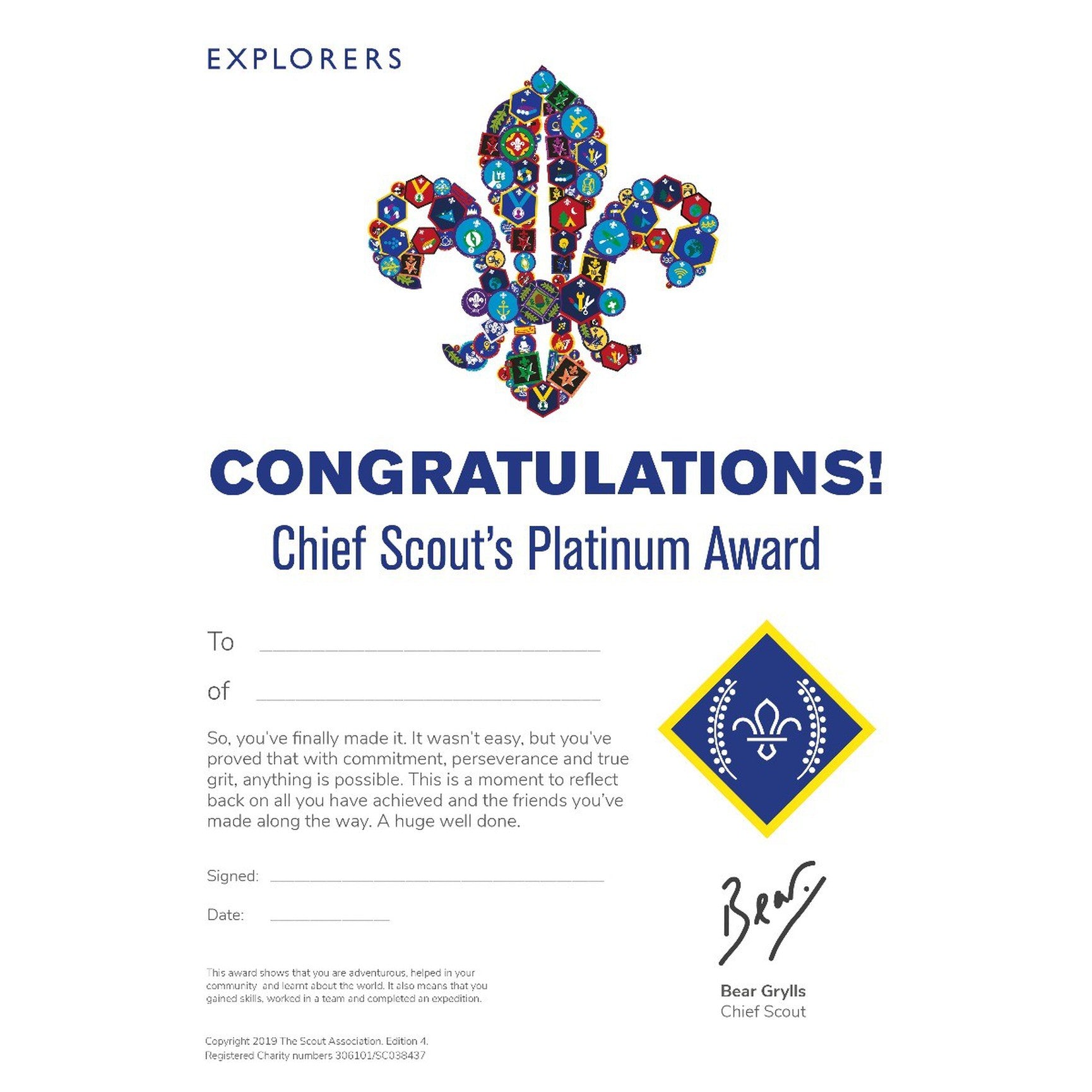 Chief Scout Award Certificates (pack of 10) – Glenrothes Scout Shop